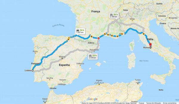 Mapas com Distâncias entre Portugal e as Capitais Europeias